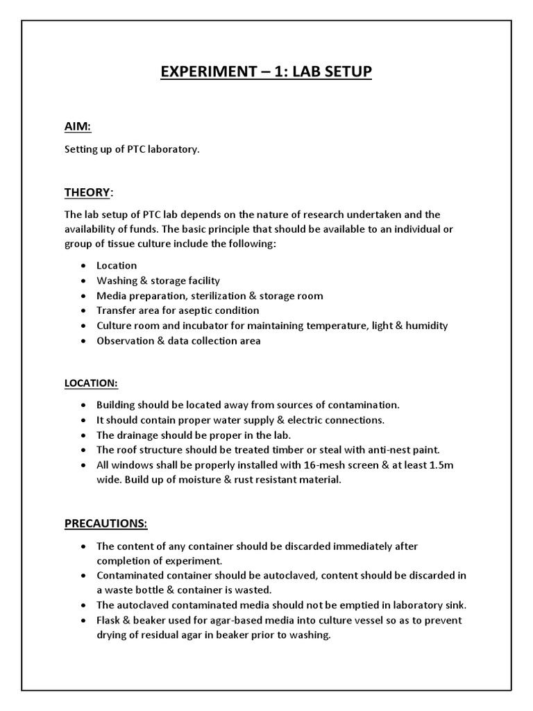 Experiment 1-Lab Set Up | PDF | Sterilization (Microbiology) | Laboratories