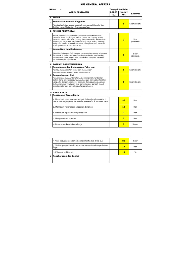 Contoh KPI untuk General Affairs | PDF