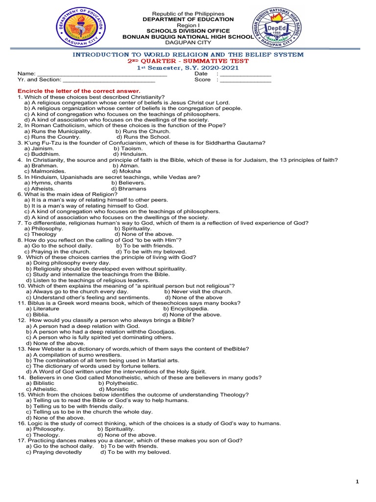 Understanding World Religions: Key Concepts and Beliefs Assessed in a ...