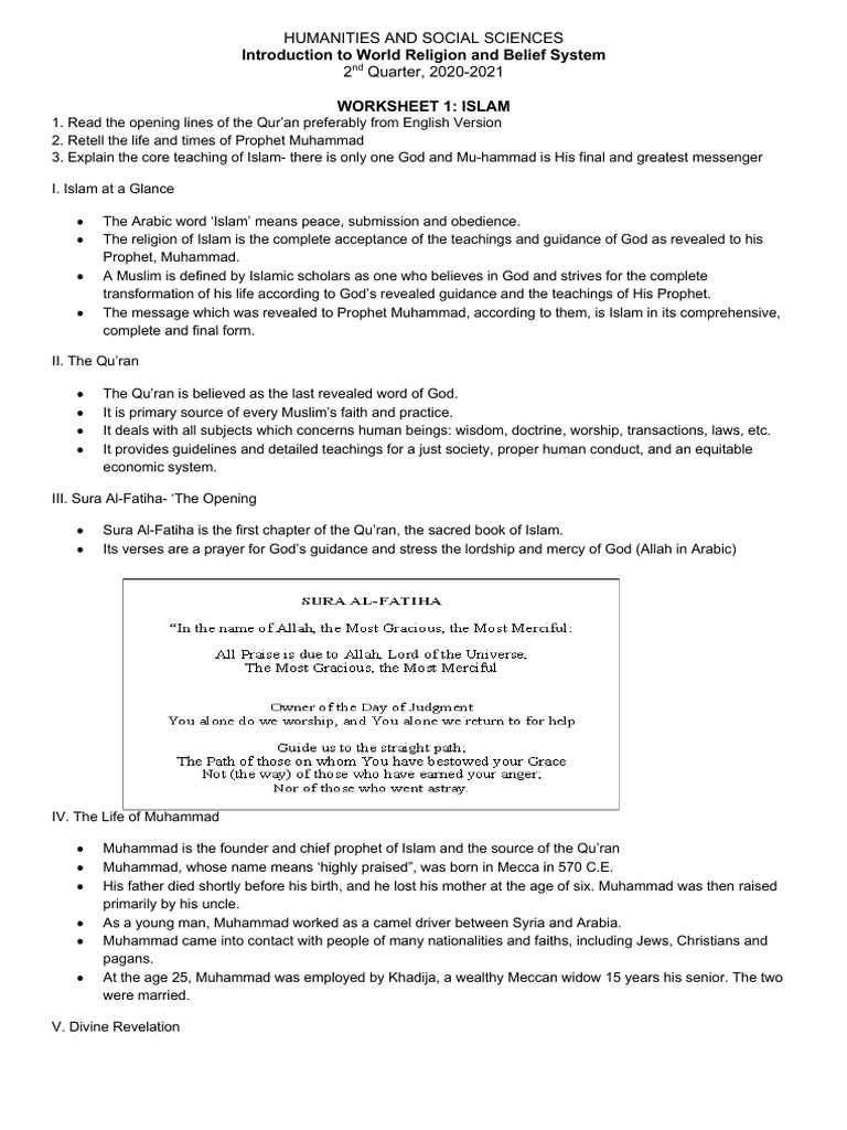 Life of Prophet Muhammad Worksheet | PDF | Muhammad | Hajj