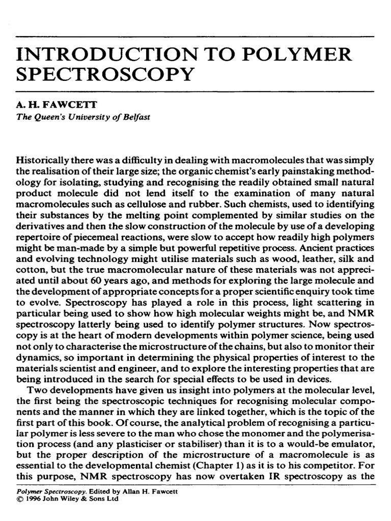 Introduction To Polymer Spectros | PDF | Infrared Spectroscopy | Polymers