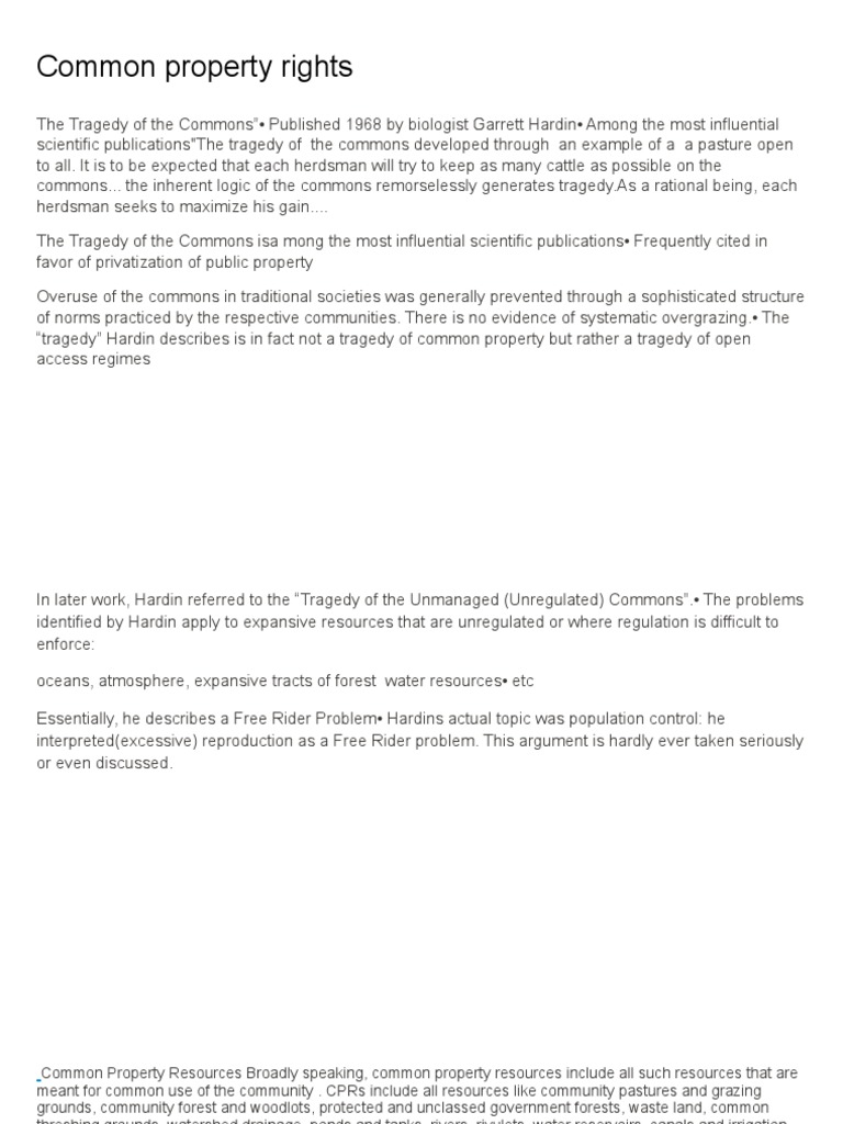 Common Property Rights | PDF | Property | Poverty