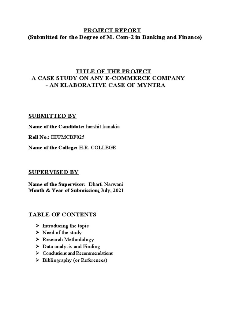 Project On Case Study of Myntra | Download Free PDF | E Bay | E Commerce