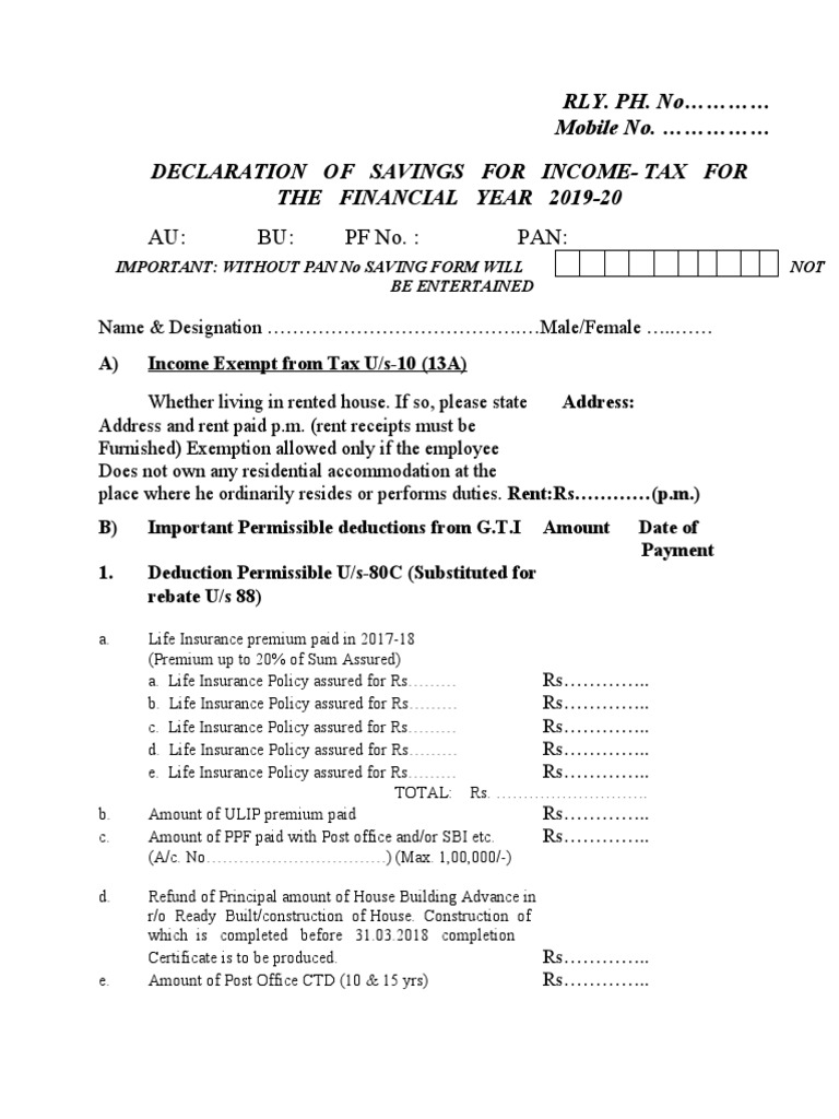 IT Saving Declaration Form | PDF | Employee Benefits | Life Insurance