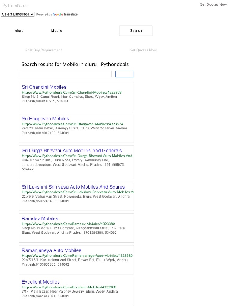 List of Mobile in Eluru - Pythondeals2 | PDF | Business