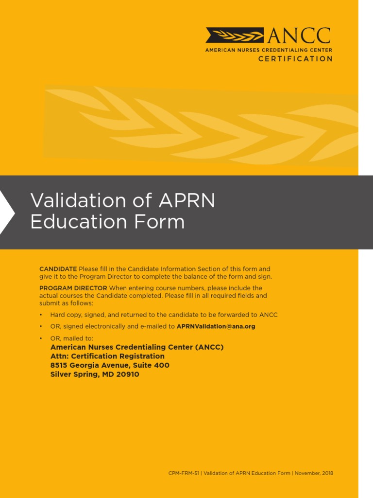 Validation of APRN Education Form | PDF | Nursing | Postgraduate Education