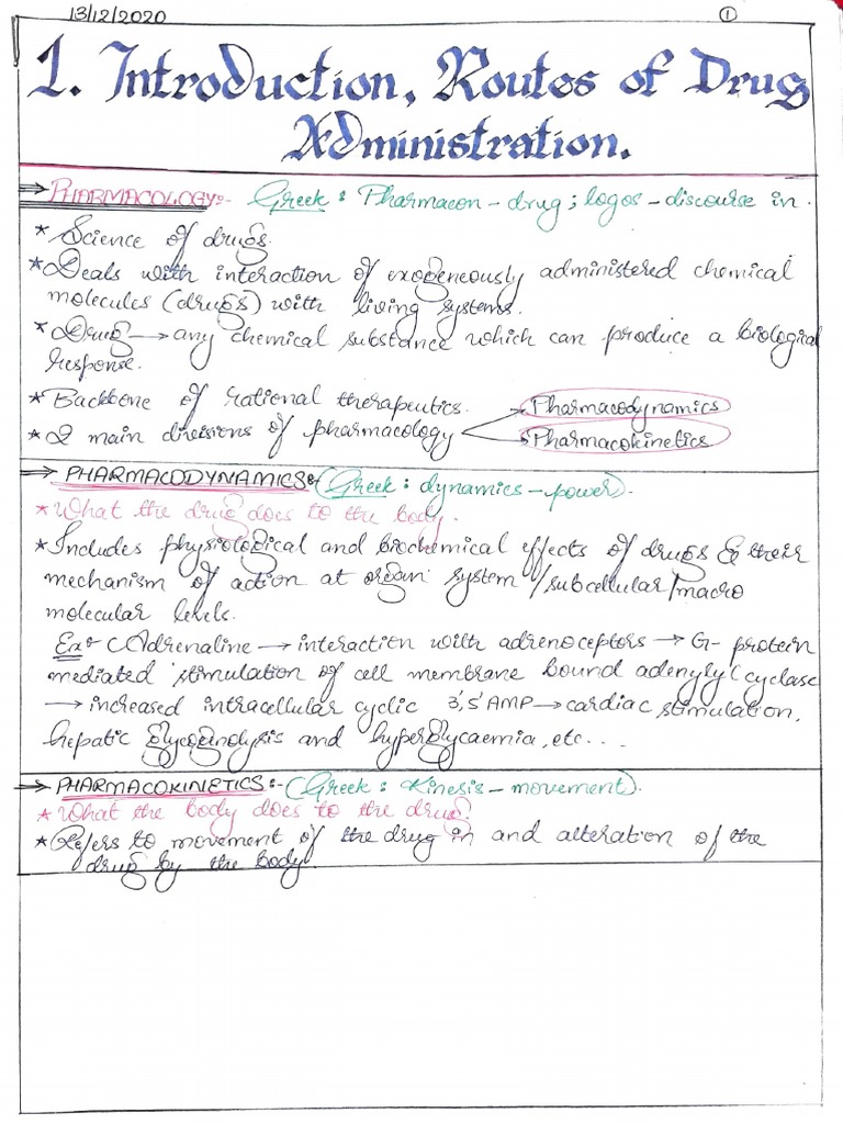 Introduction, Routes of Drug Administration (Notes) | PDF