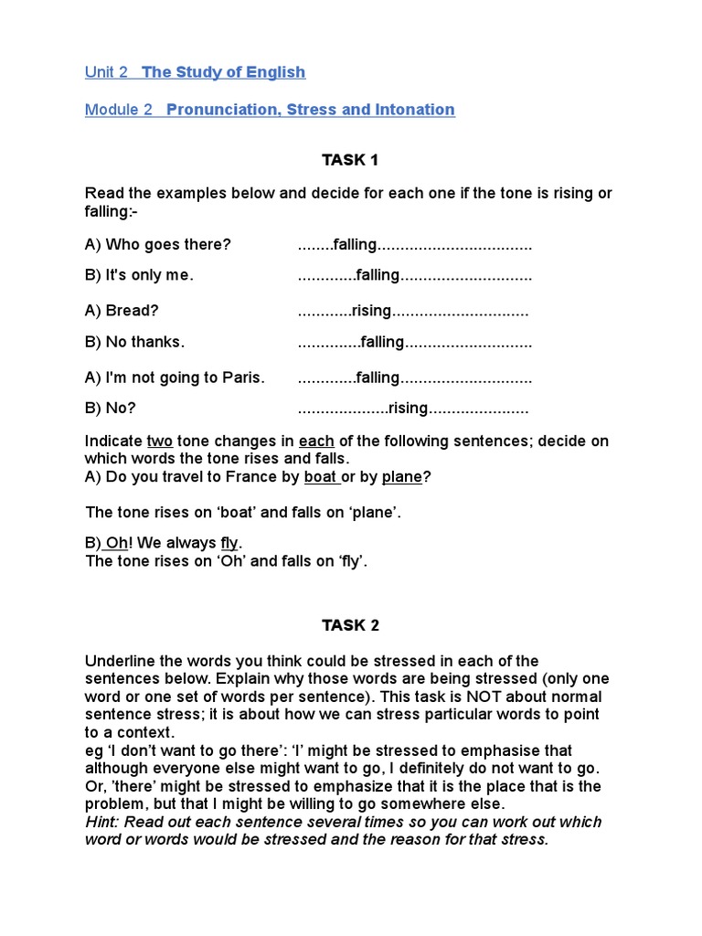 The Study of English Pronunciation, Stress and Intonation: Unit 2 | PDF ...