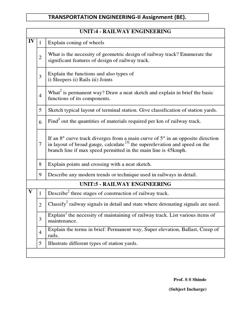 Transportation Engineering-Ii Assignment (Be) .: Unit:4 - Railway ...