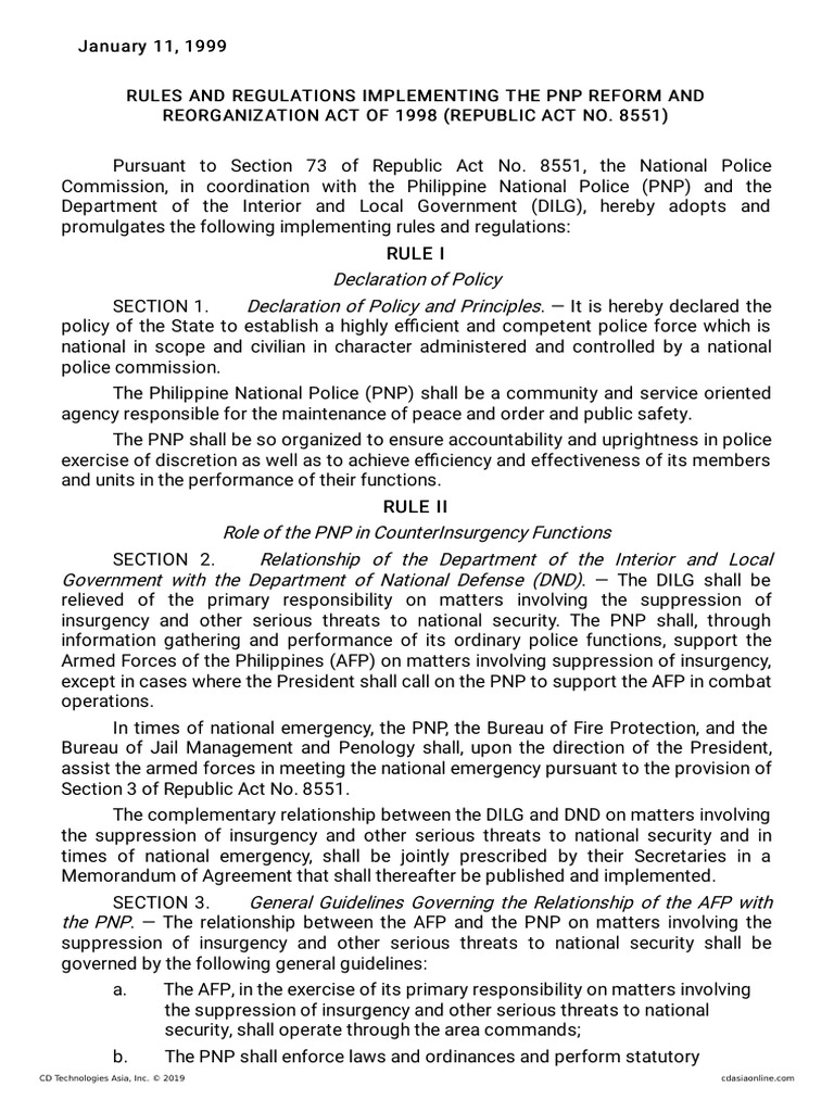 IRR RA 8551, PNP Reform and Reorganization Act of 1998 | PDF | Police ...