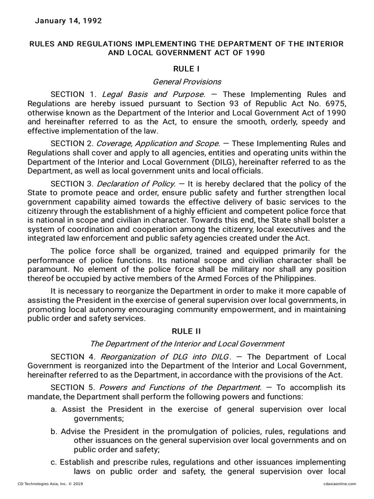 IRR RA 6975, Dept of The Interior and Local Government Act of 1990 ...