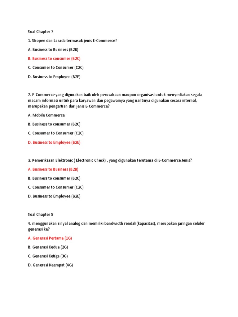 Soal Chapter 7 E-Commerce Jenis B2C B2B B2E | PDF