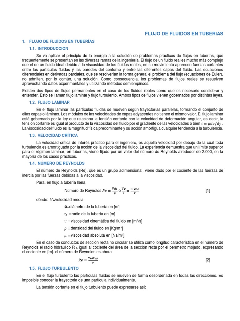 Análisis del flujo de fluidos en tuberías: tipos de flujo, números adimensionales y pérdidas de ...