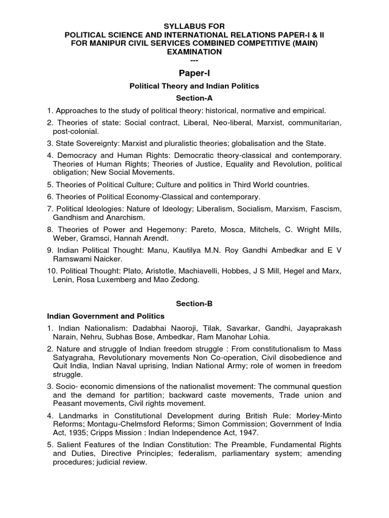 MPSC Political Science Syllabus | PDF | Political Philosophy | Marxism