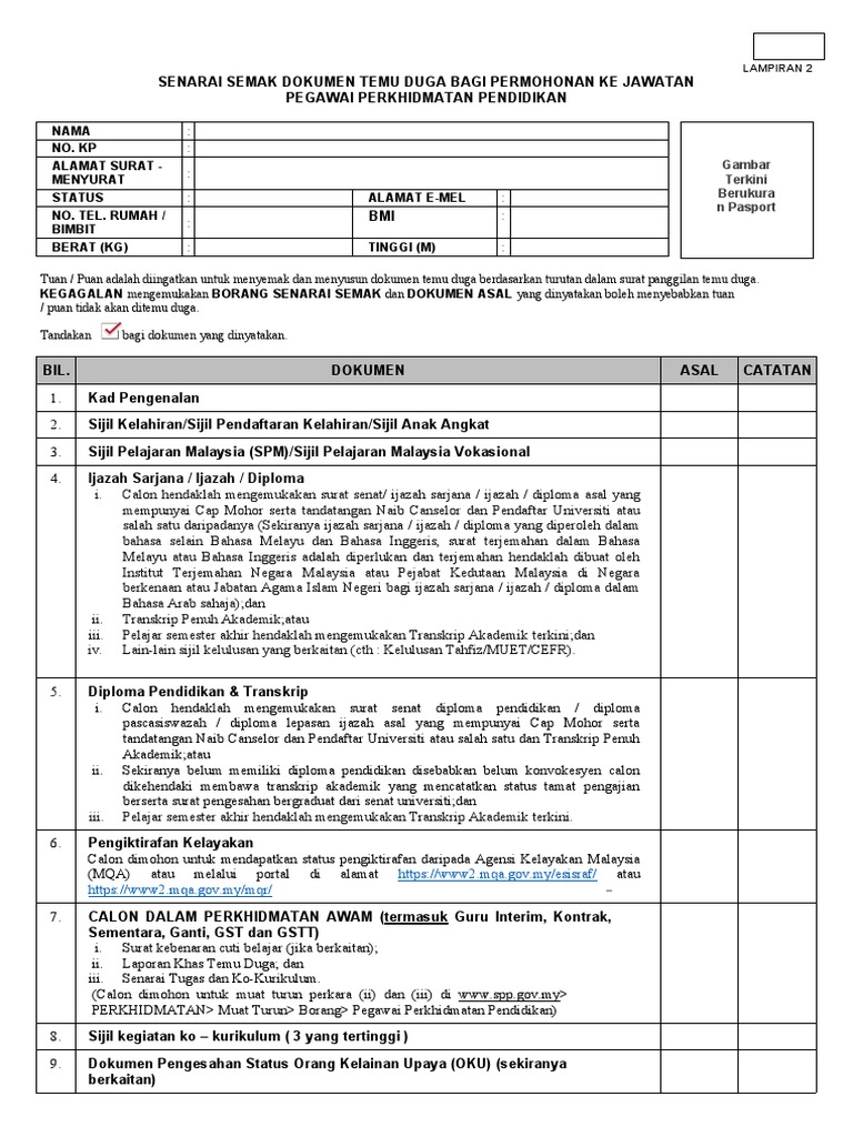 59.senarai Semak Dokumen Temuduga | PDF