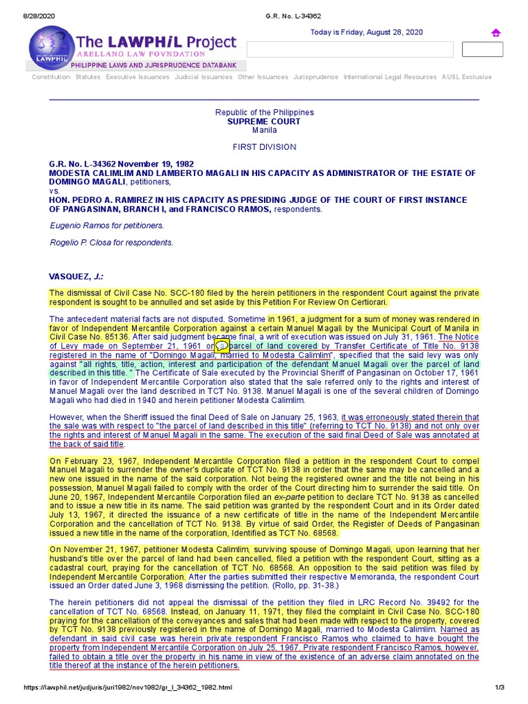 Calimlim Vs Ramirez | PDF | Laches (Equity) | Lawsuit