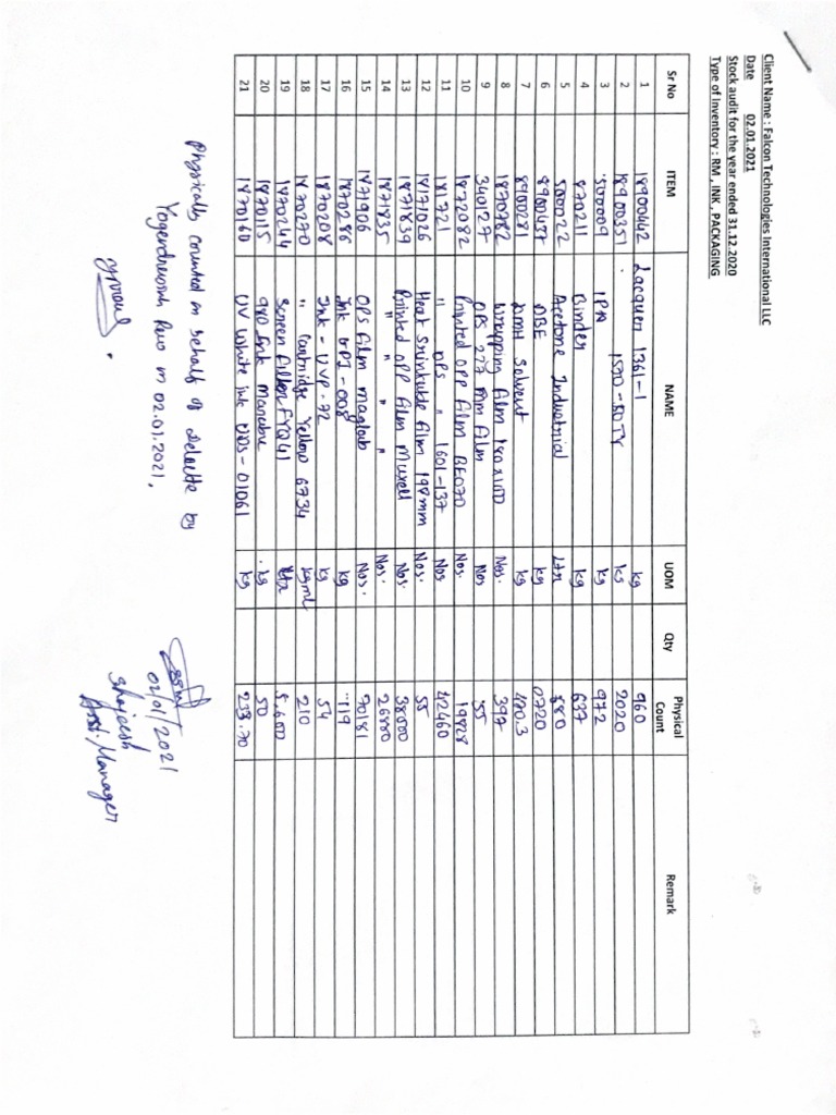 Stock Taking Sheet | PDF
