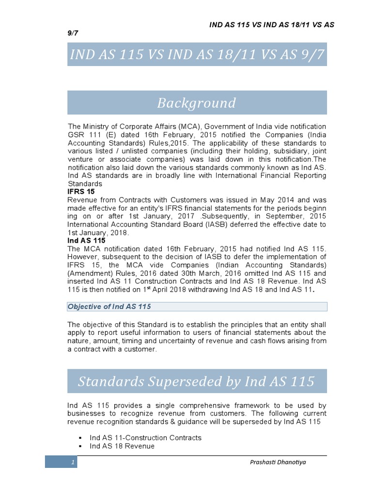 Ind AS 115 vs Ind AS 18 Revenue Recognition | PDF | International ...