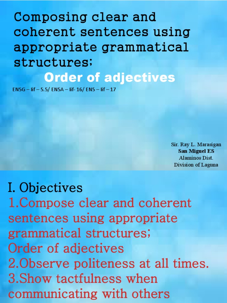 Ordering adjectives in a series to compose clear sentences | PDF ...