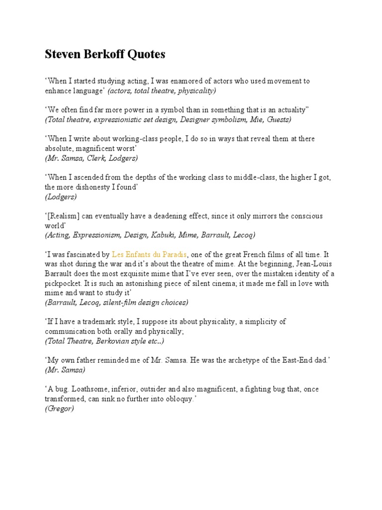 Steven Berkoff Quotes | PDF