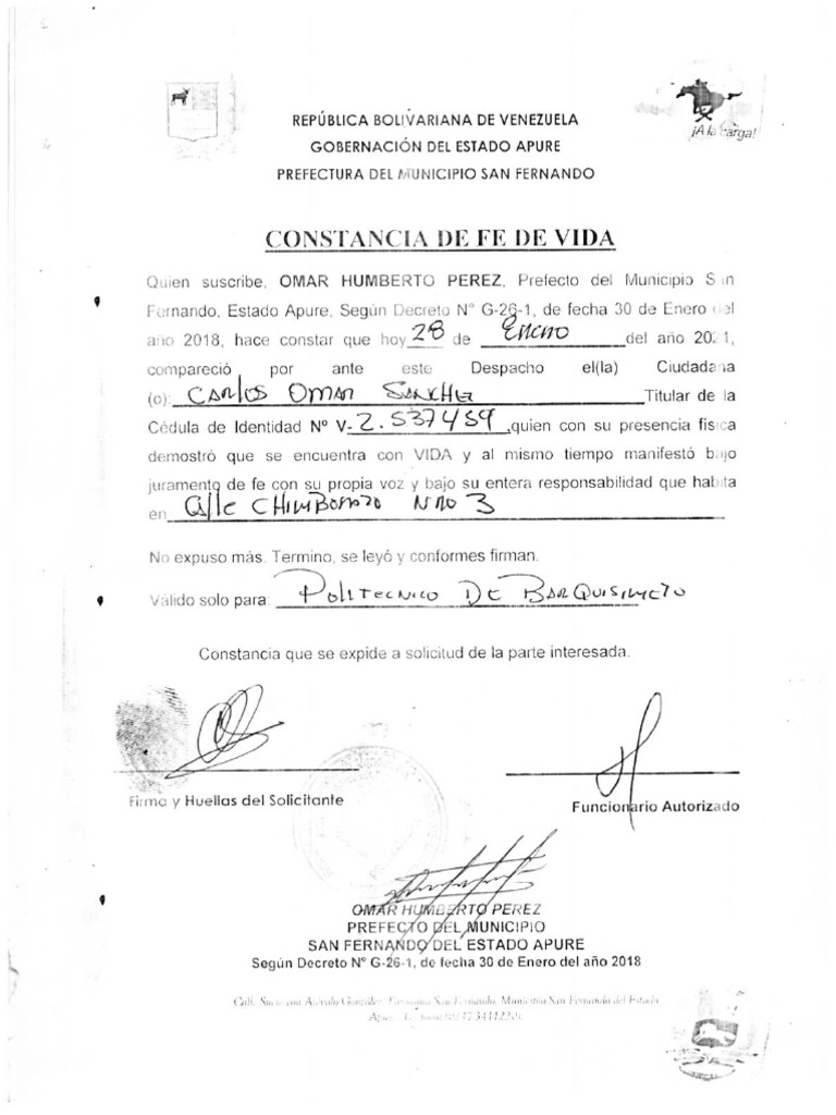 Constancia Fe de Vida | PDF