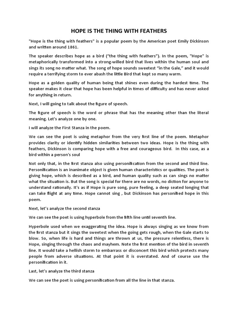 Hope Is The Thing With Feathers | PDF | Metaphor | Poetry