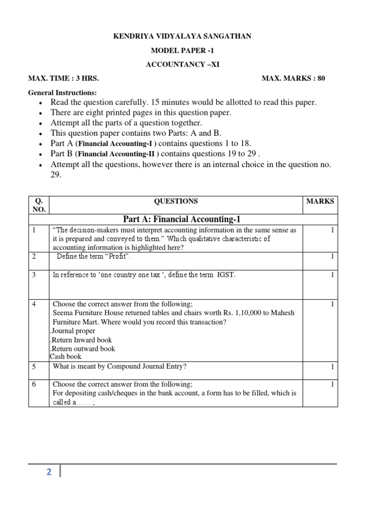 Class 11 Accountancy Model Paper | PDF | Expense | Debits And Credits
