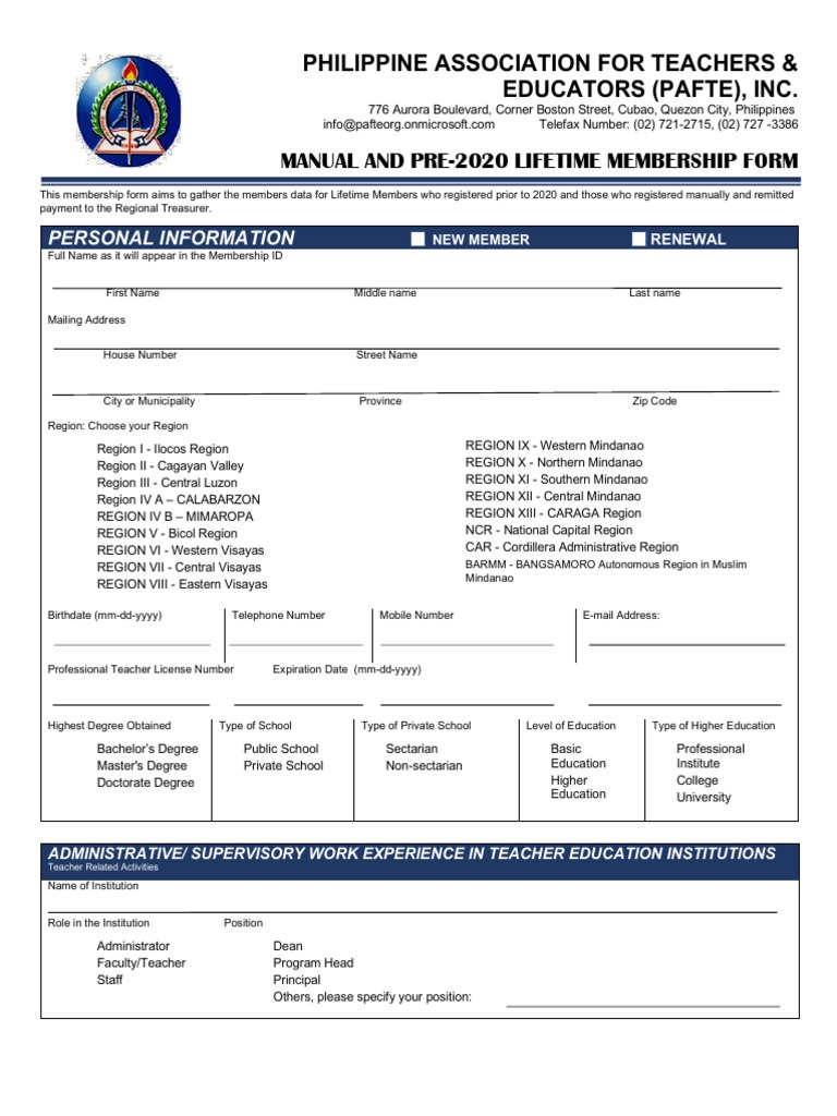 Pafte Manual and Pre Membership Form 1 | PDF | Justice | Crime & Violence