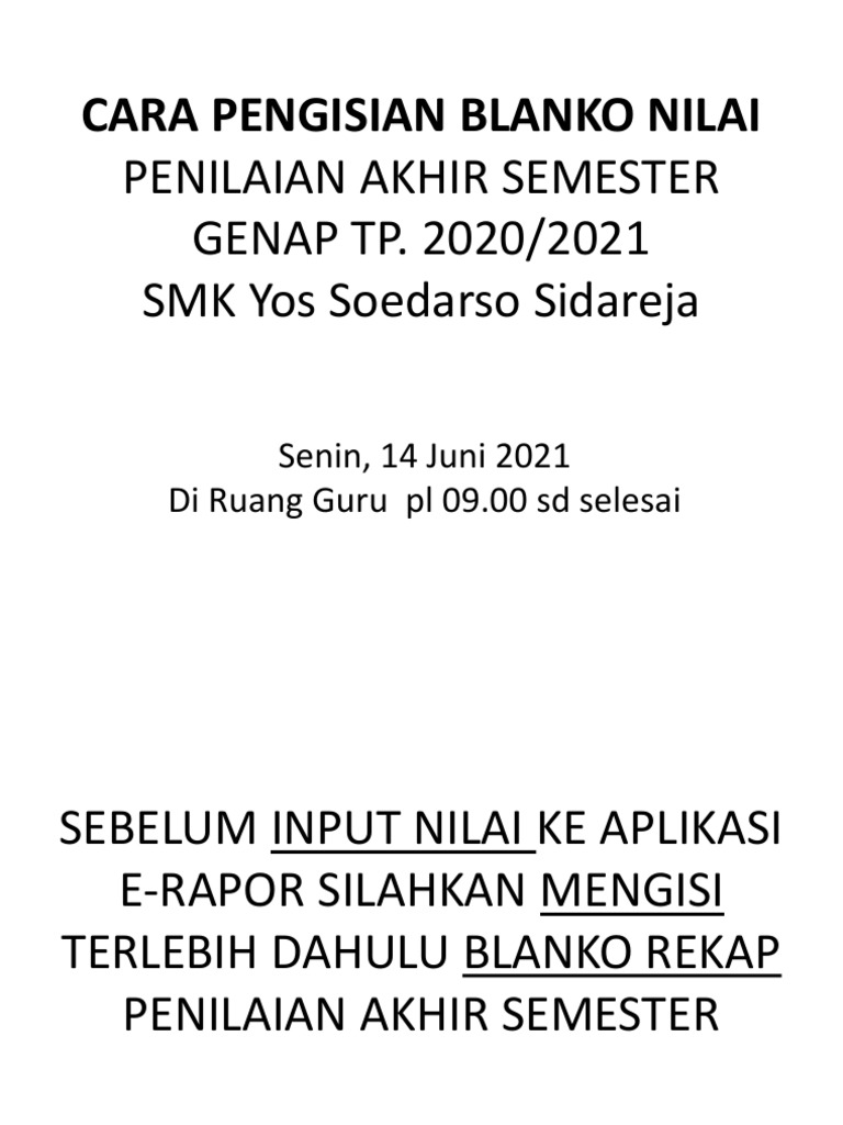 Cara Pengisian Blanko Nilai Penilaian Akhir Semester Genap | PDF