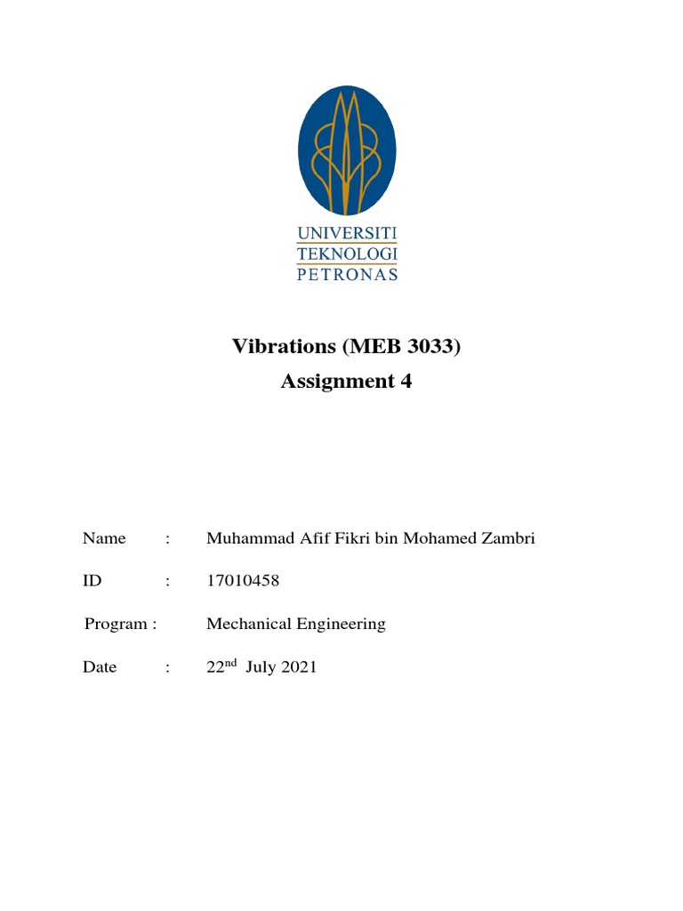 Vibrations (MEB 3033) Assignment 4 | PDF