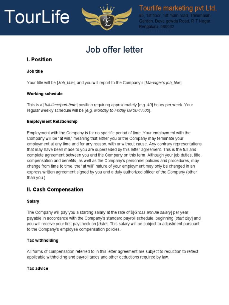 Formal Job Offer Letter Template 1 | PDF | Payroll | Executive Compensation