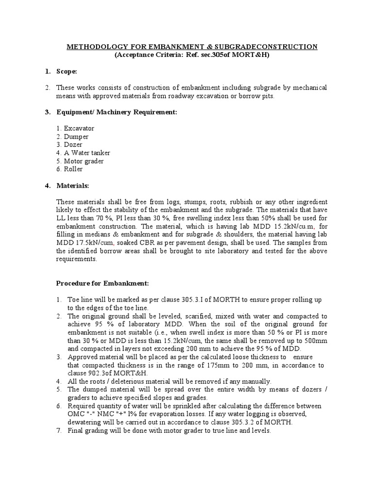 1.methodology For Embankmen and Subgrade | PDF | Civil Engineering ...