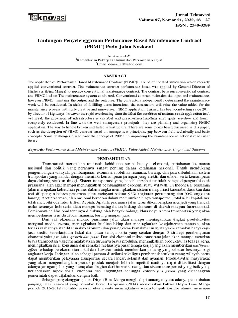 Tantangan Penyelenggaraan Perfomance Based Maintenance Contract (PBMC ...