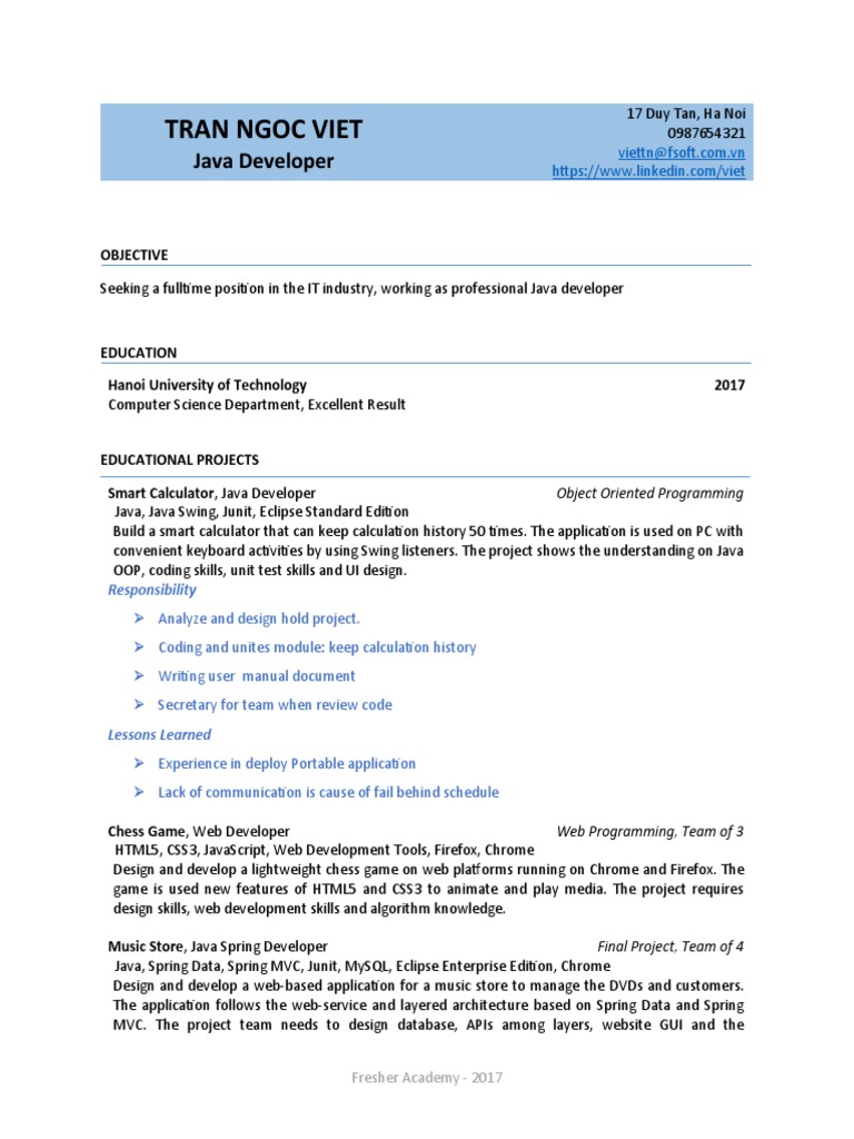 Long - Fresher CV Template | PDF | Eclipse (Software) | Spring Framework