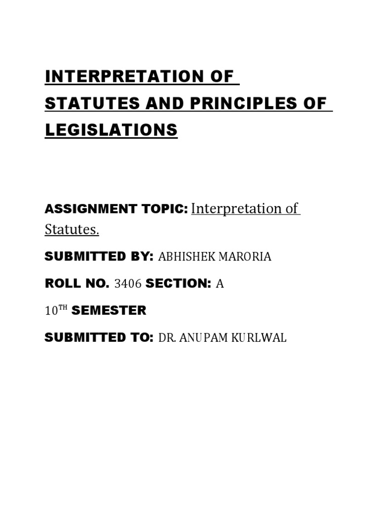 Interpretation Law Assignment | PDF | Plain Meaning Rule | Statutory ...