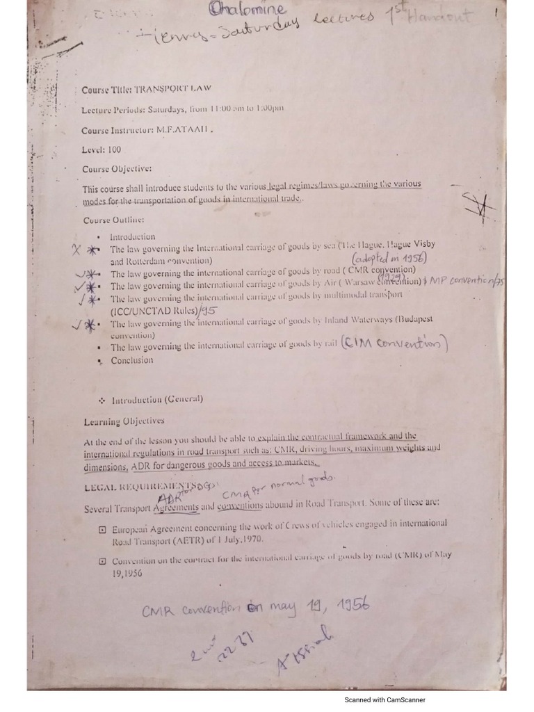 Transport Law Lecture Notes | PDF