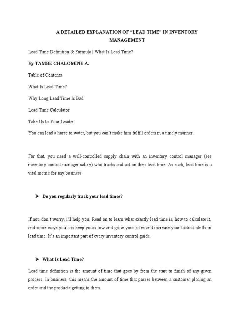 Detailed Analysis of Lead Time in Inventory Management | PDF ...