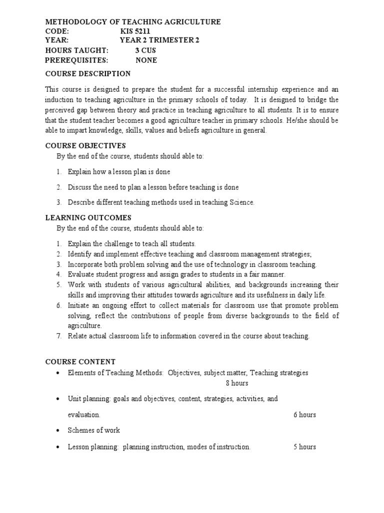 Methodology of Teaching Agriculture | PDF | Teaching Method | Lesson Plan