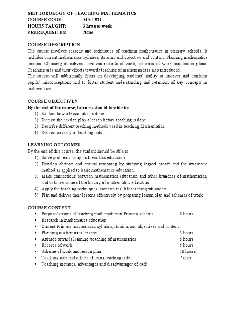 Methodology of Teaching Mathematics | PDF | Teaching Mathematics ...