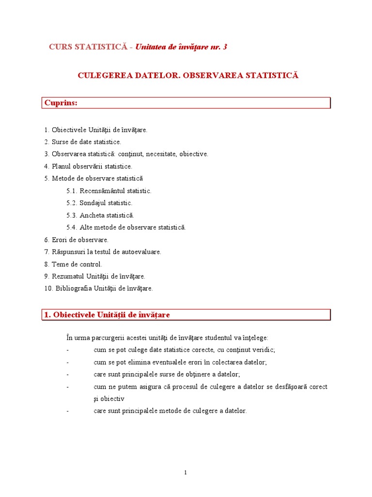 Culegerea Datelor. Observarea Statistică | PDF