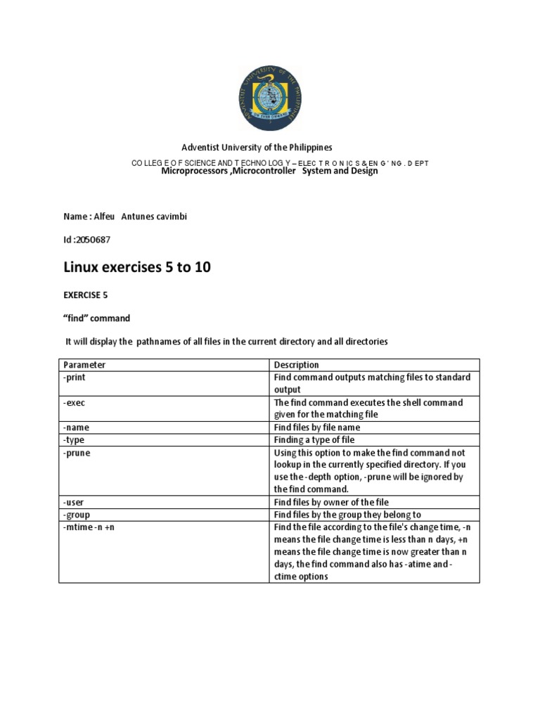 LINUX Exercises 5 To 10 Cavimbi Alfeu | PDF | Parameter (Computer ...