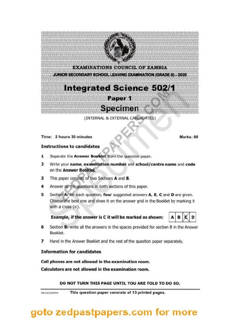 g9 Science p1 2020 Specimen | PDF