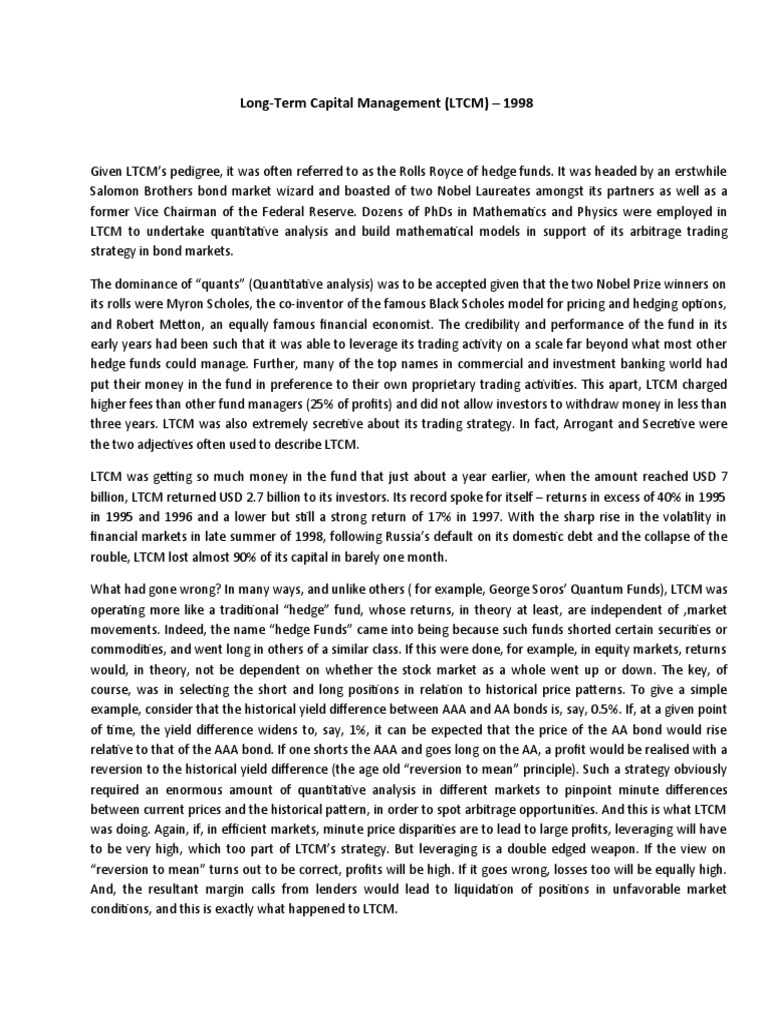 Long-Term Capital Management | PDF | Long Term Capital Management | Leverage (Finance)