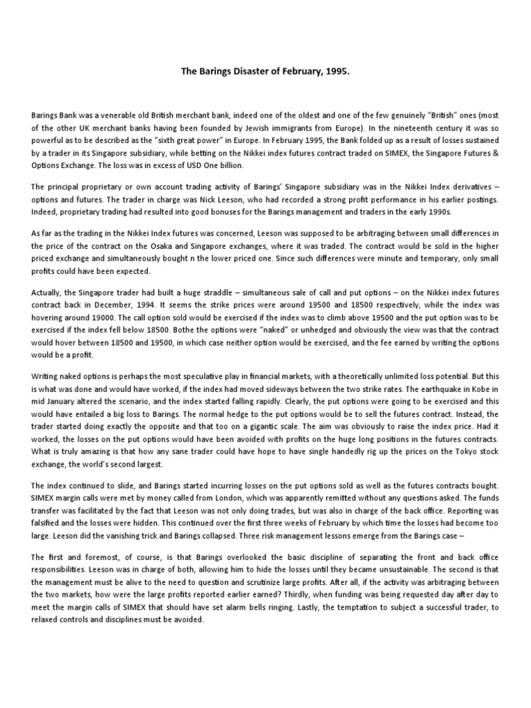 Barings Bank Collapse: 1995 Disaster | PDF | Option (Finance) | Put Option