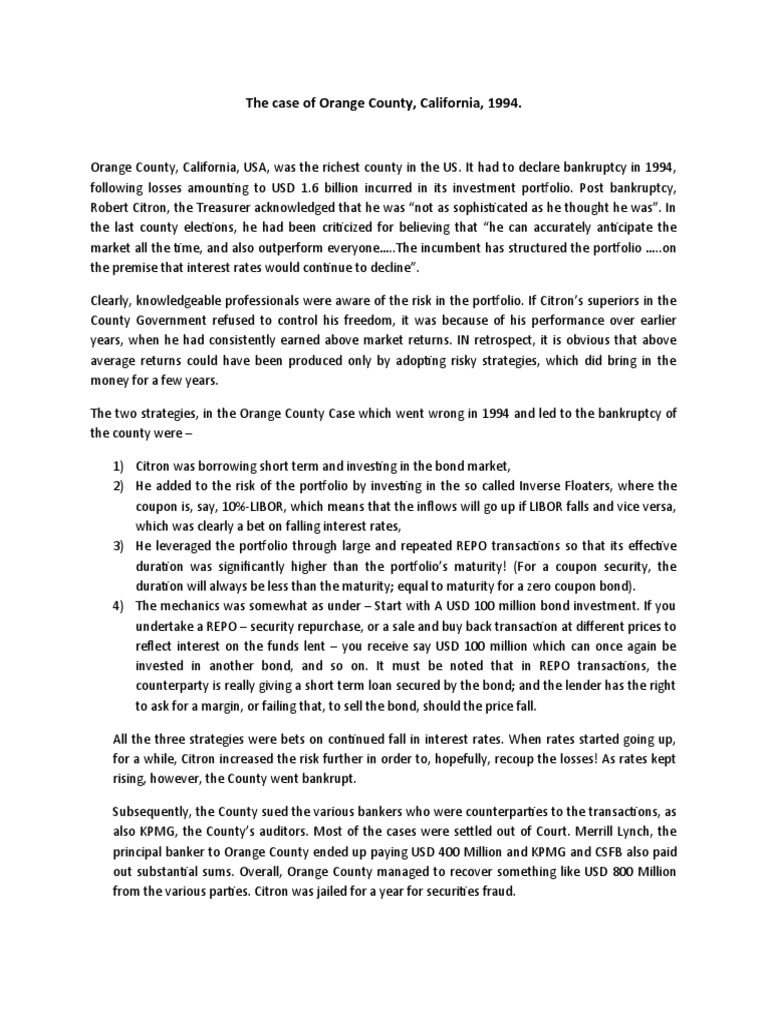 Orange County Bankruptcy Case Study 1994 | PDF | Repurchase Agreement ...