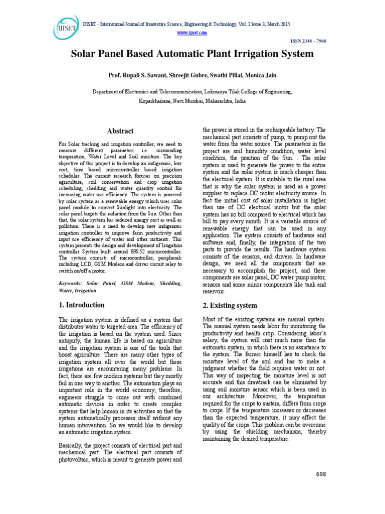 Solar Panel Based Automatic Plant Irrigation System | PDF | Humidity ...