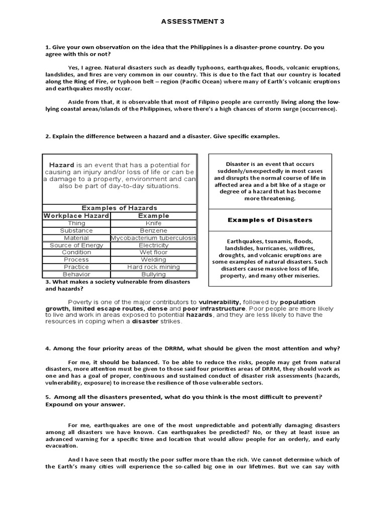 Assessment 3 CWTS | PDF | Hazards | Natural Disasters