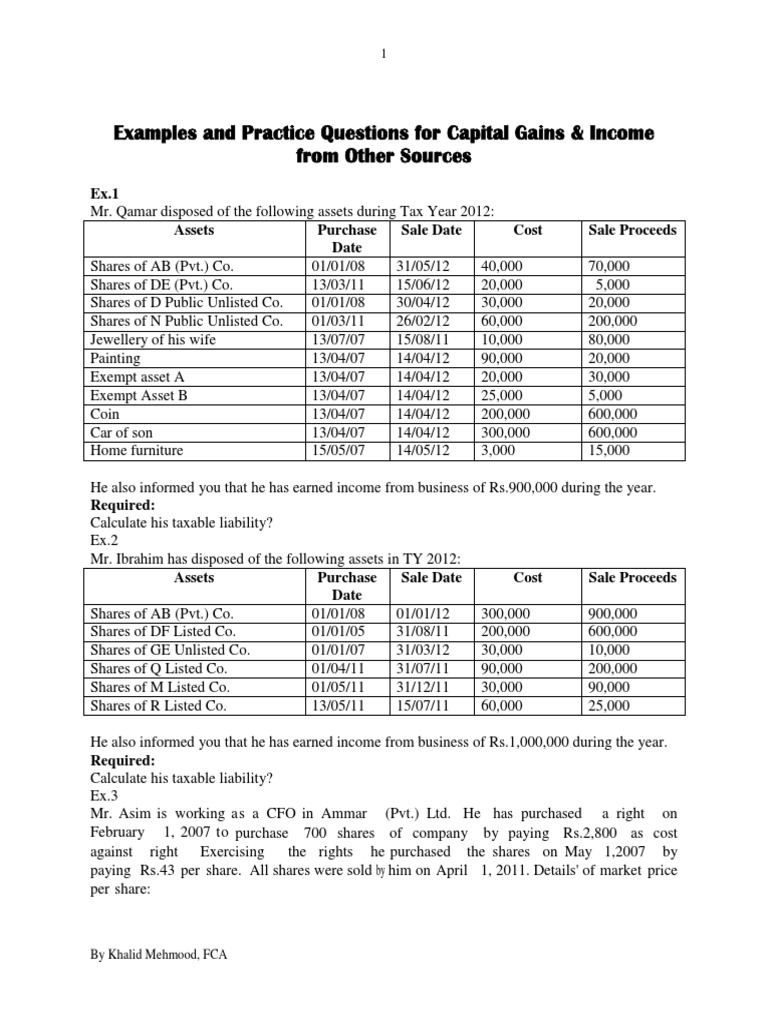 Capital Gains and Income Tax Examples | PDF | Capital Gain | Taxes