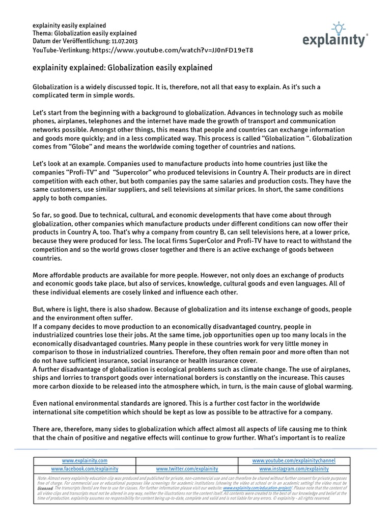 Explainity Explained: Globalization Easily Explained | PDF | Globalization | Climate Change
