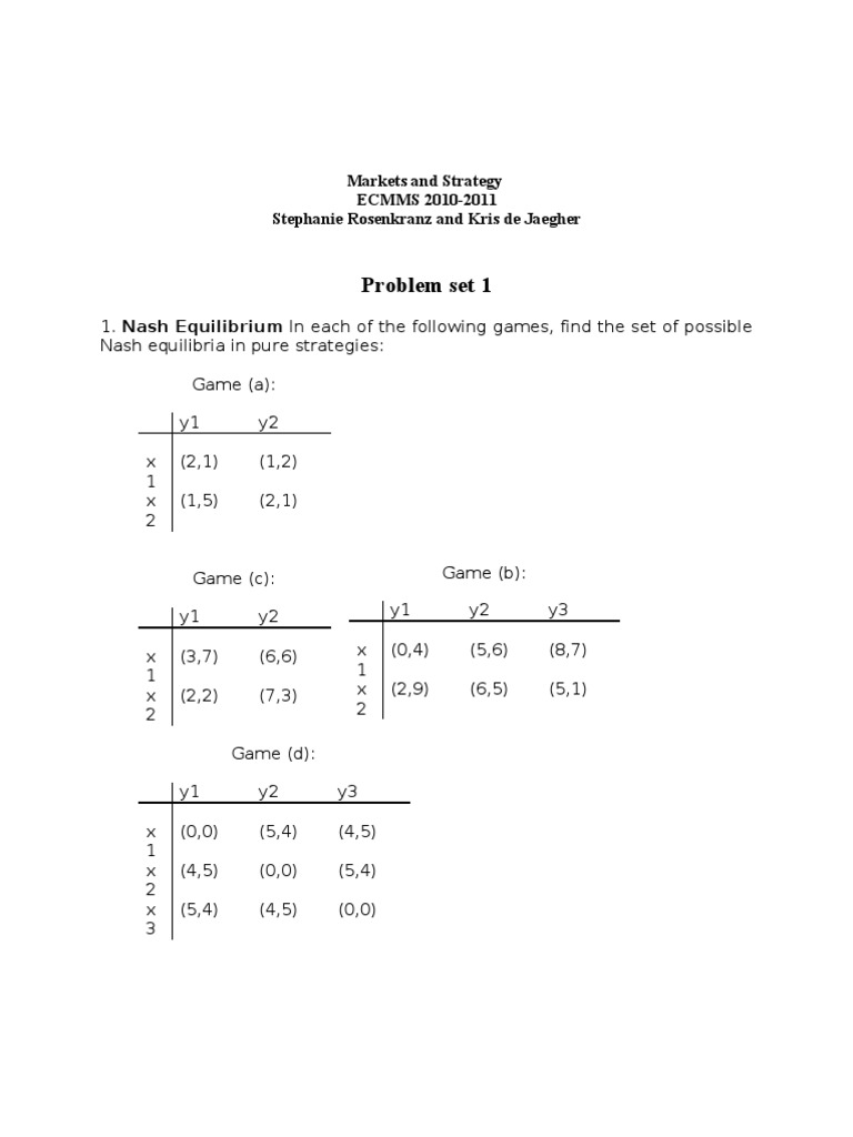 Problem Set 1 Markets and Strategy | Download Free PDF | Economic ...